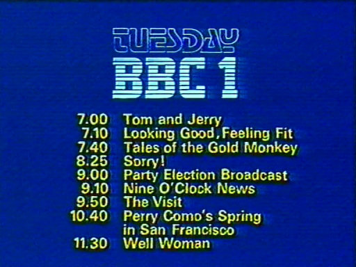 BBC1 Tuesday Menu | TVARK