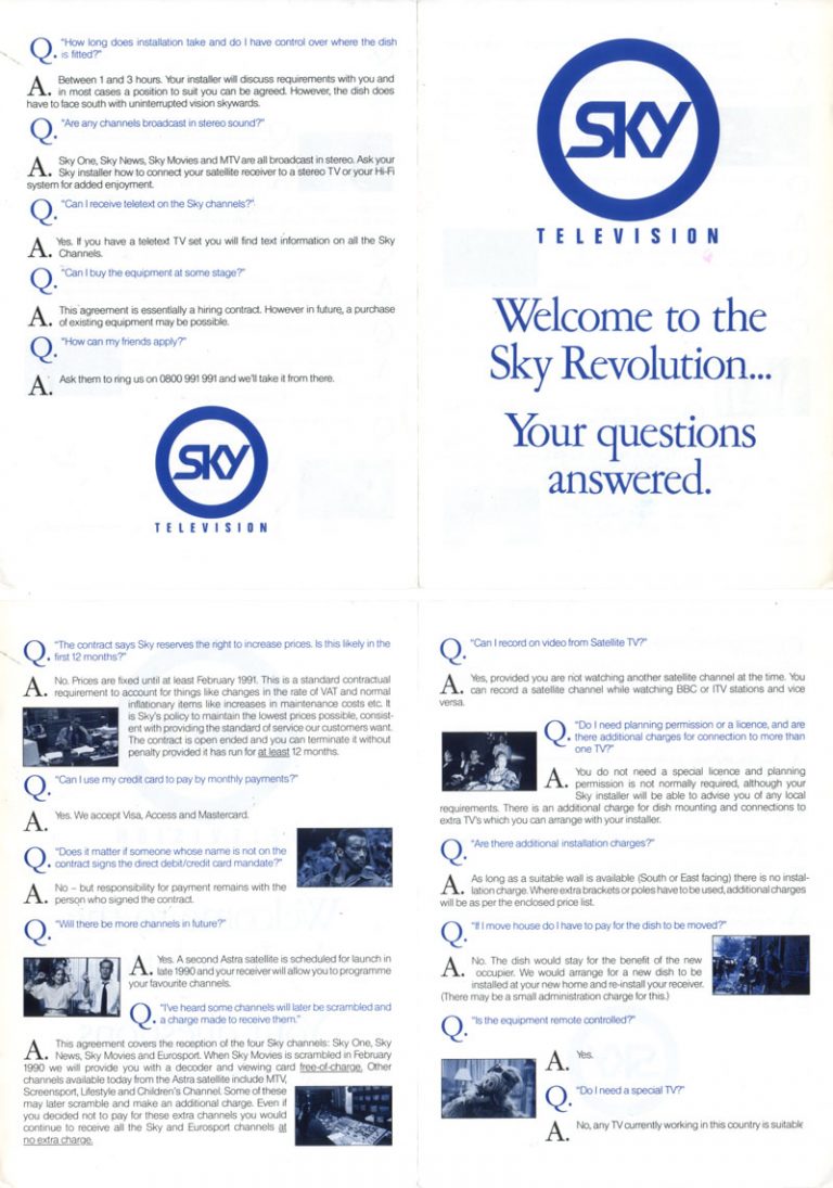 Sky TV Corporate Logo & Print Examples 1989 – 1991 | TVARK