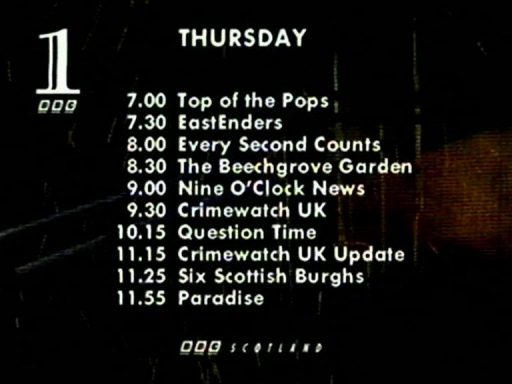 BBC One Scotland Thursday Menu | TVARK
